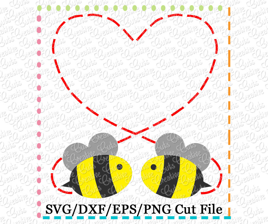 Bees with Heart Cutting File SVG DXF EPS - Creative Appliques